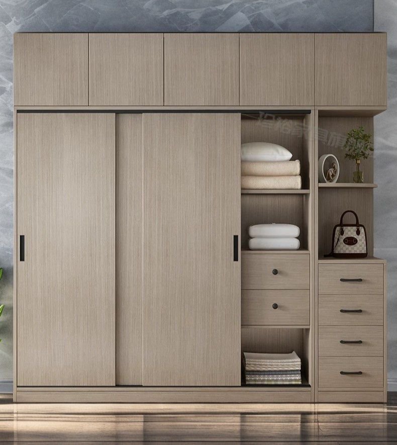 Remiyah Wooden Sliding Door Wardrobe + Side Cabinet + Top Cabinet ...